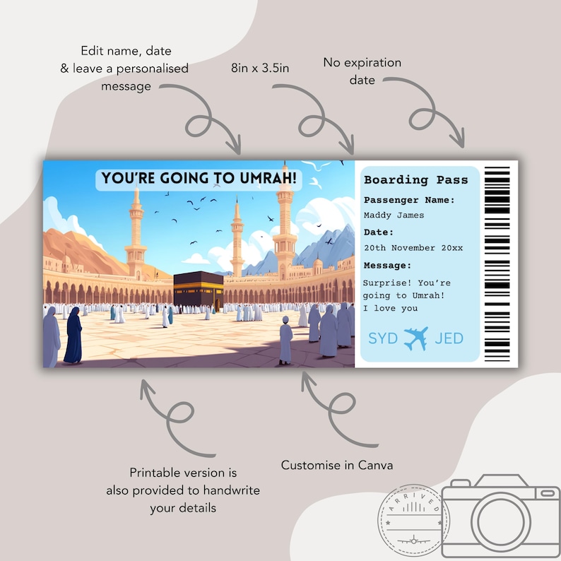 Boarding Pass Umrah, Surprise Boarding Pass Template, Umrah Trip ...