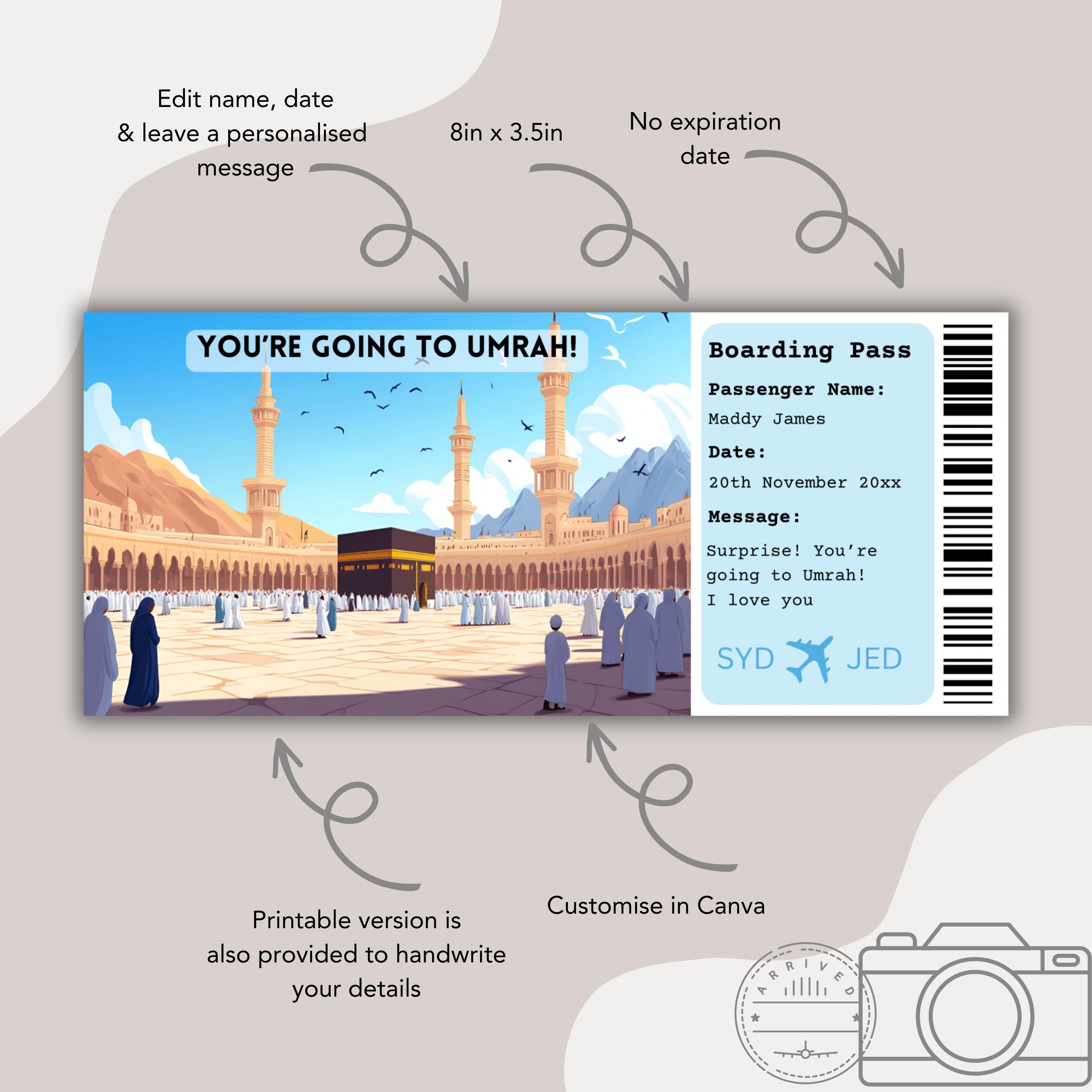 Boarding Pass Umrah, Surprise Boarding Pass Template, Umrah Trip ...