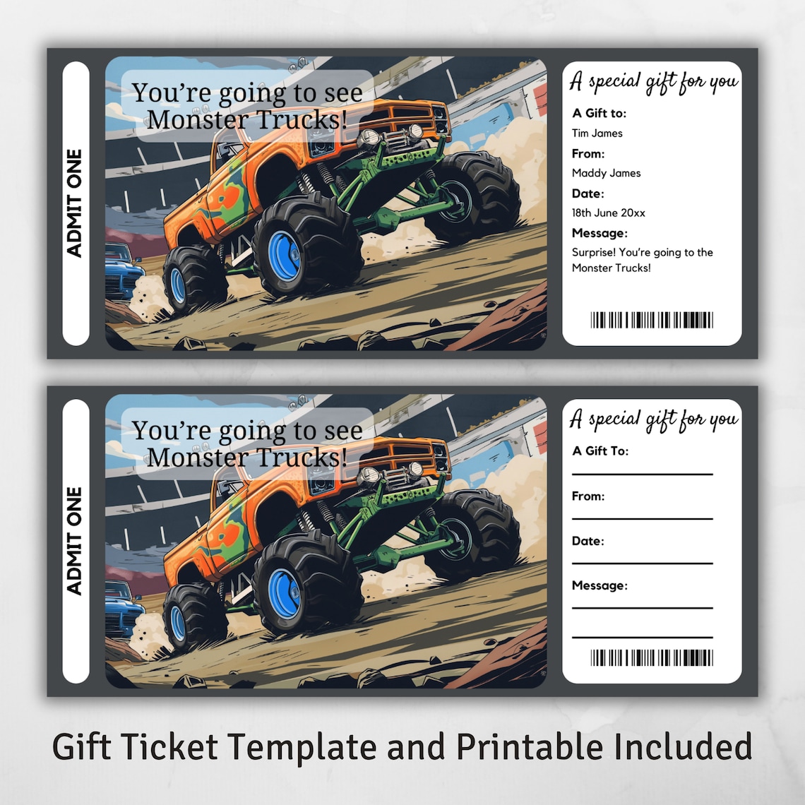 Monster Trucks Gift Ticket, Surprise Monster Trucks Gift Voucher ...