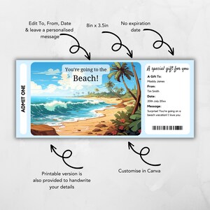 Beach Gift Ticket, Surprise Trip Gift Voucher, Surprise Ticket Reveal ...