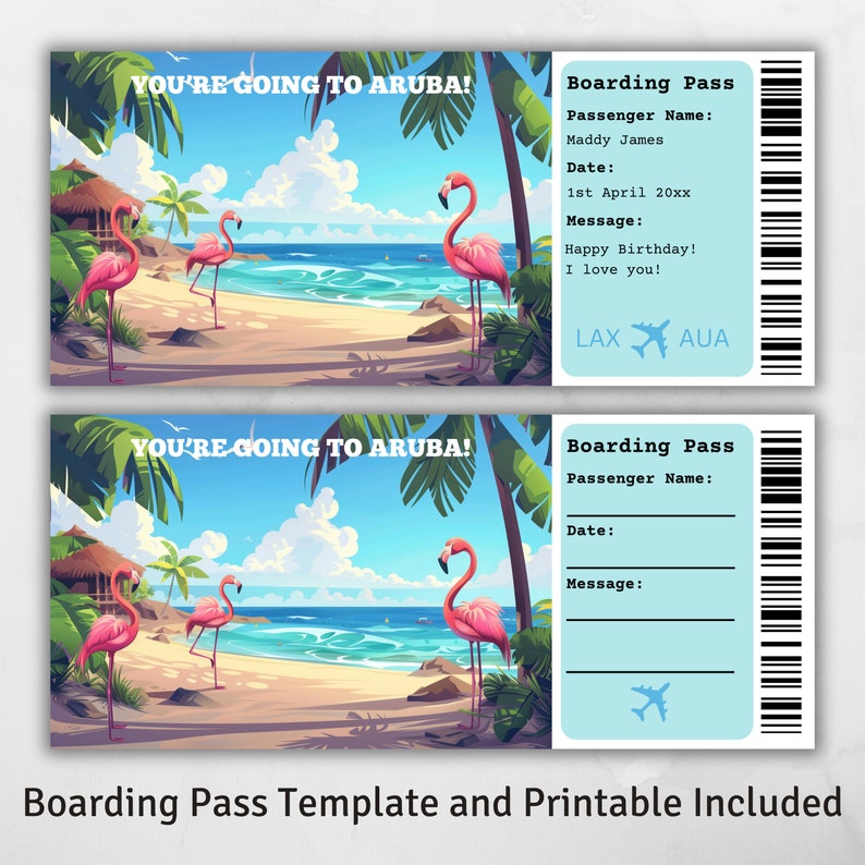 Boarding Pass Aruba, Surprise Boarding Pass Template, Aruba Trip ...