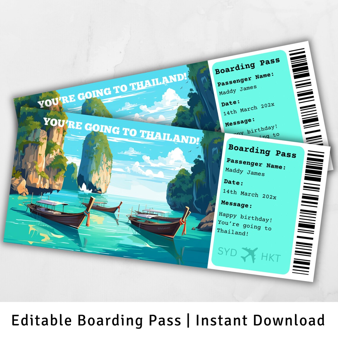 Boarding Pass Thailand, Surprise Boarding Pass Template, You're Going ...