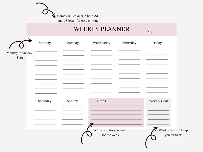 Weekly Planner Printable Weekly Organizer Weekly Landscape Planner ...