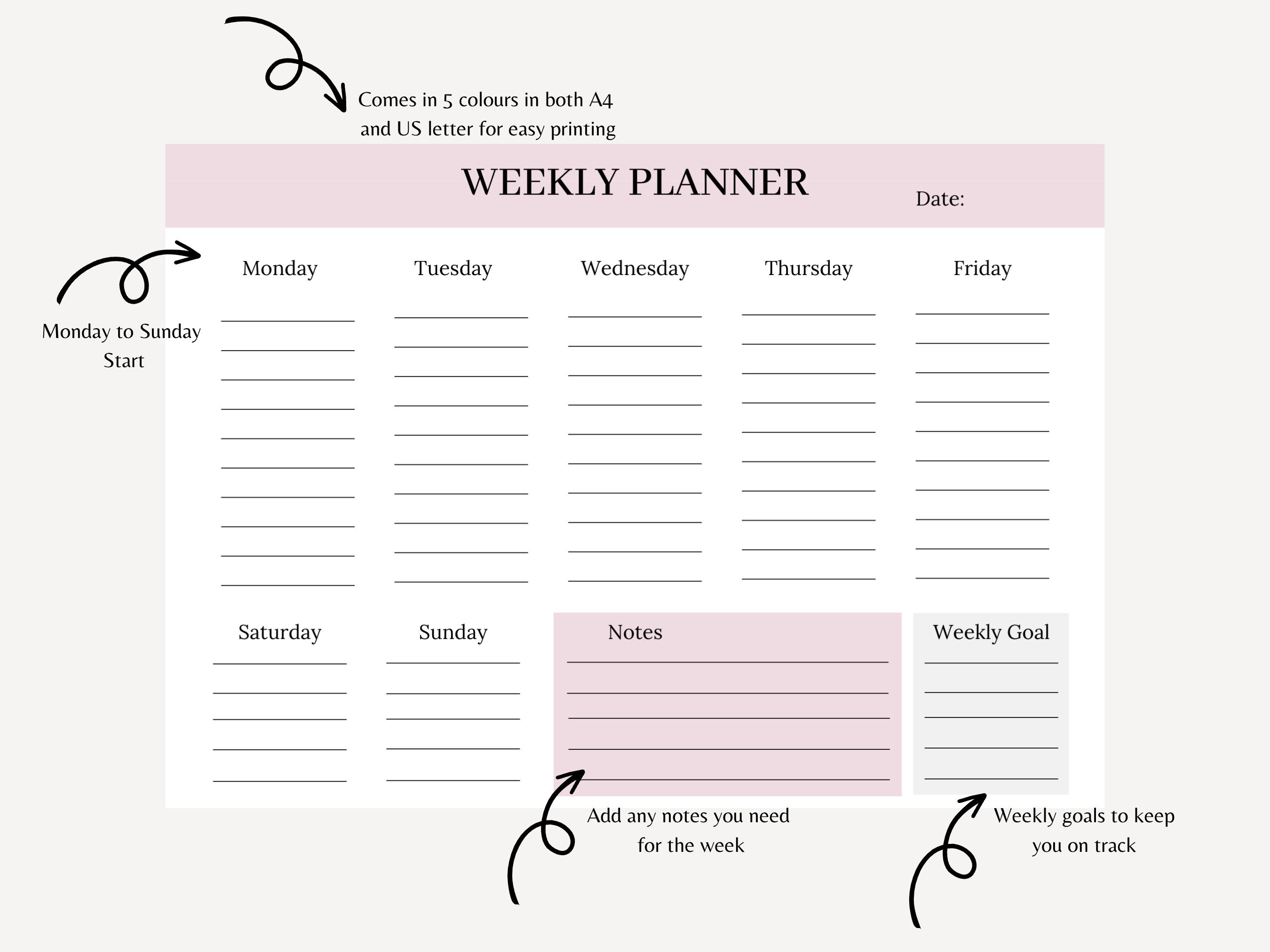 Weekly Planner Printable Weekly Organizer Weekly Landscape Planner ...