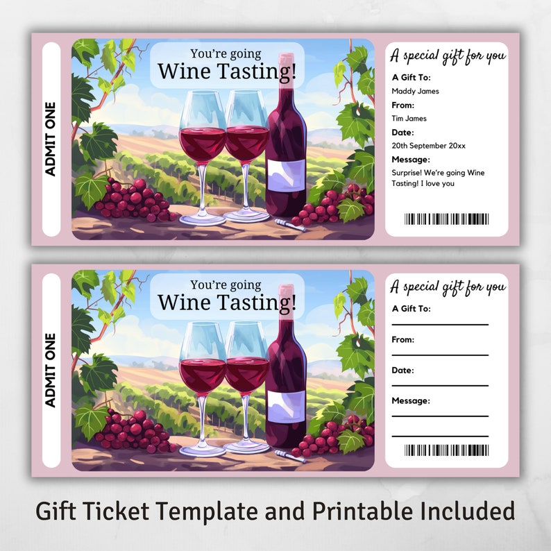 Wine Tasting Gift Ticket, Wine Tasting Gift Voucher, Surprise Ticket ...