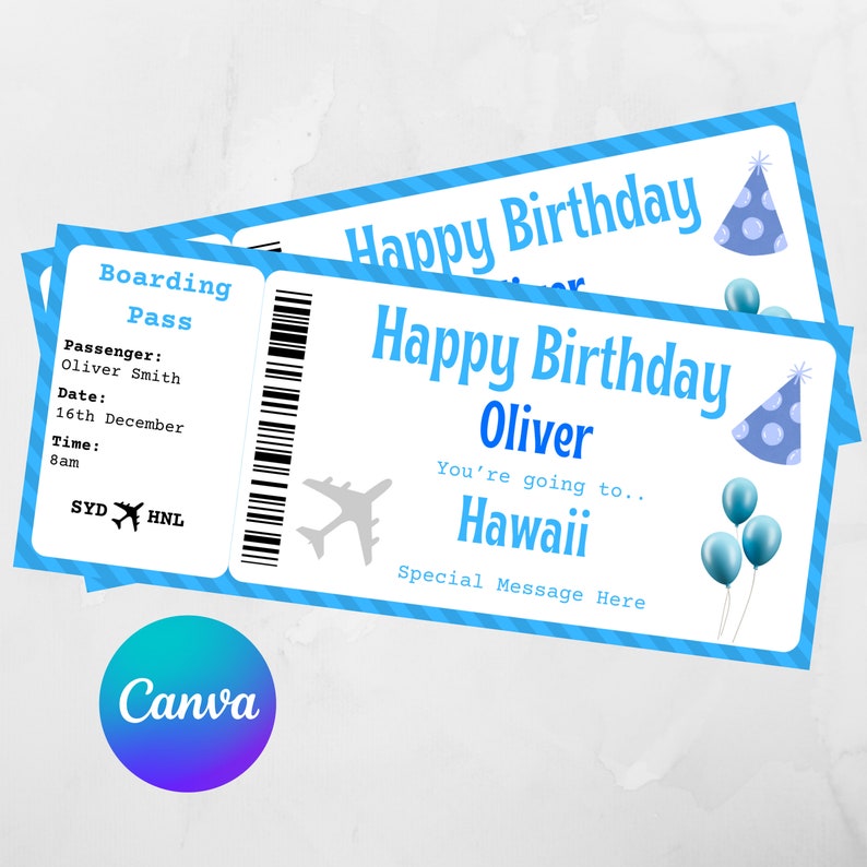 Birthday Boarding Pass Boarding Card Boarding Pass Template - Etsy