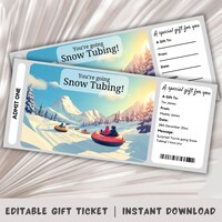 Printable SNOW TUBING Surprise Reveal Ticket, Gift Voucher, Editable ...