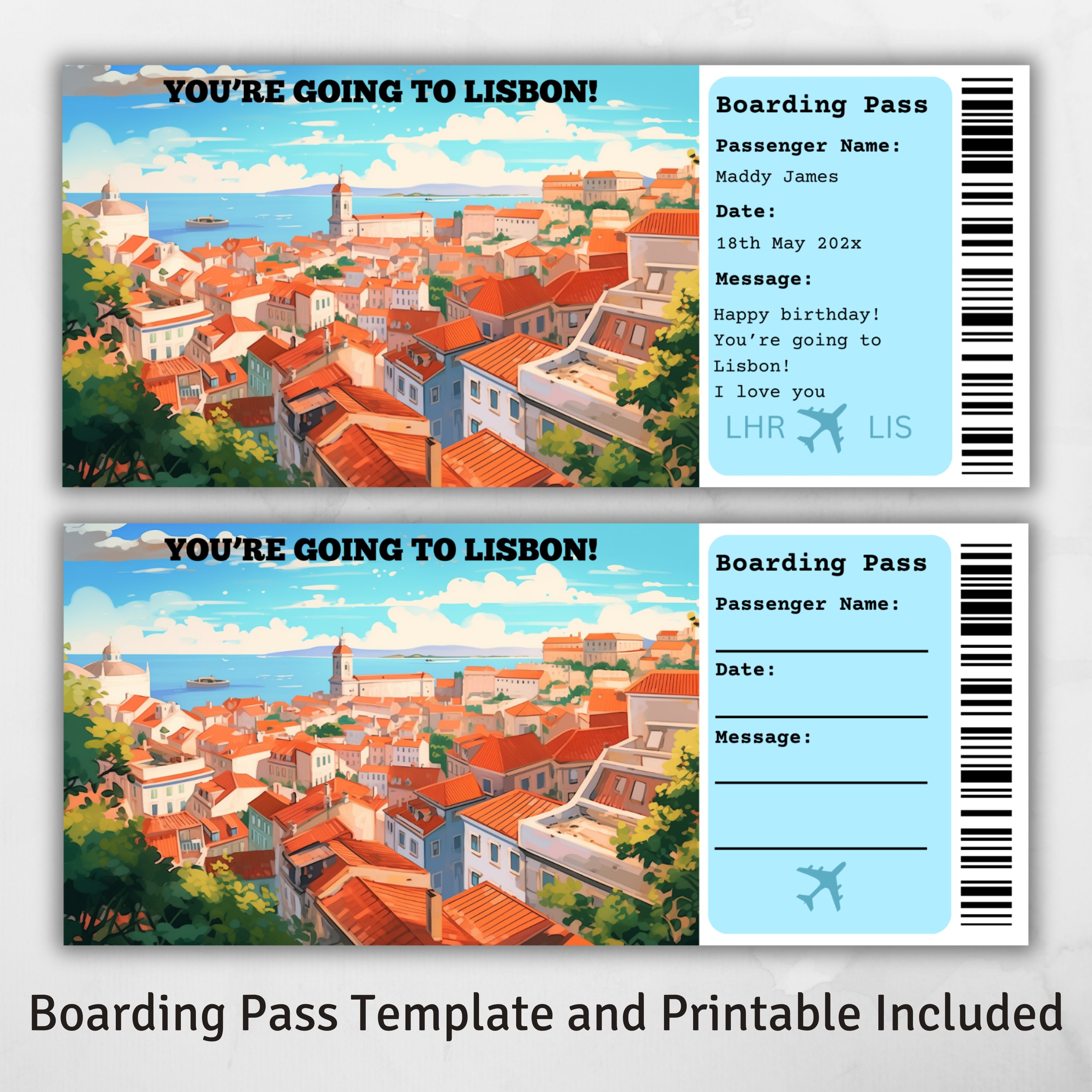 Boarding Pass Lisbon, Surprise Trip to Lisbon, Surprise Boarding ...
