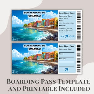 Boarding Pass Curacao, Surprise Boarding Pass Template, Curacao Trip ...