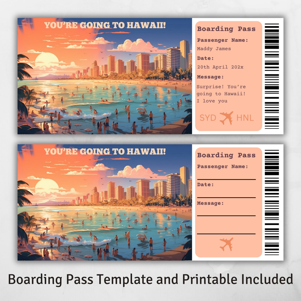 Boarding Pass Hawaii, Surprise Trip to Hawaii, Surprise Boarding Pass ...