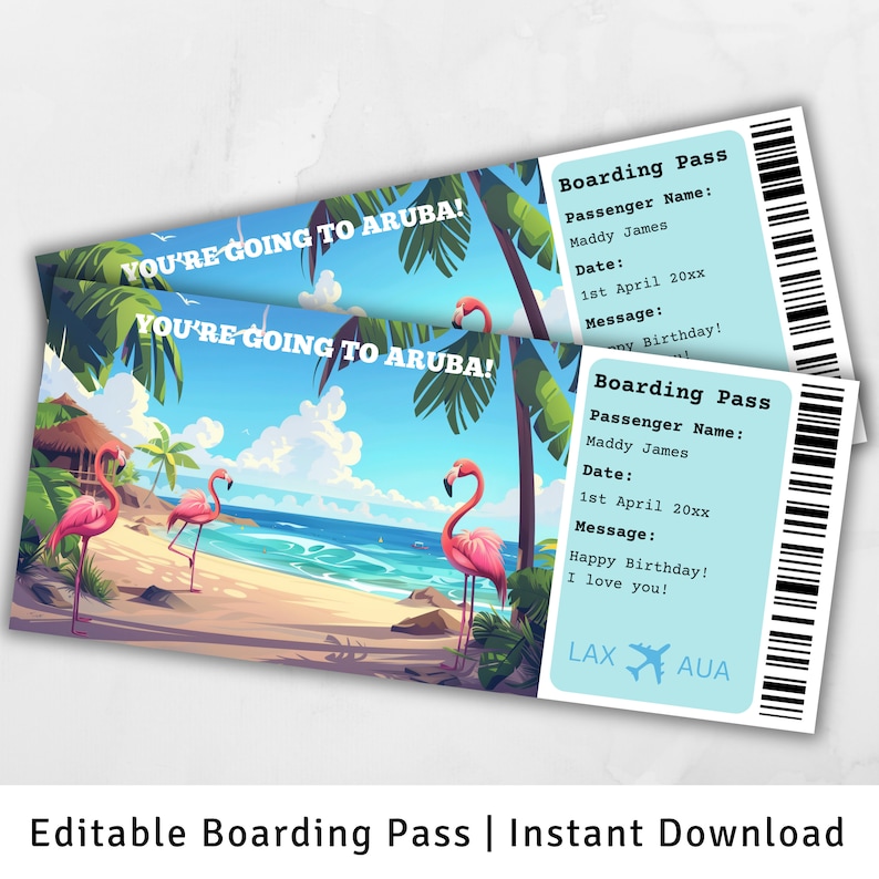 Boarding Pass Aruba, Surprise Boarding Pass Template, Aruba Trip ...