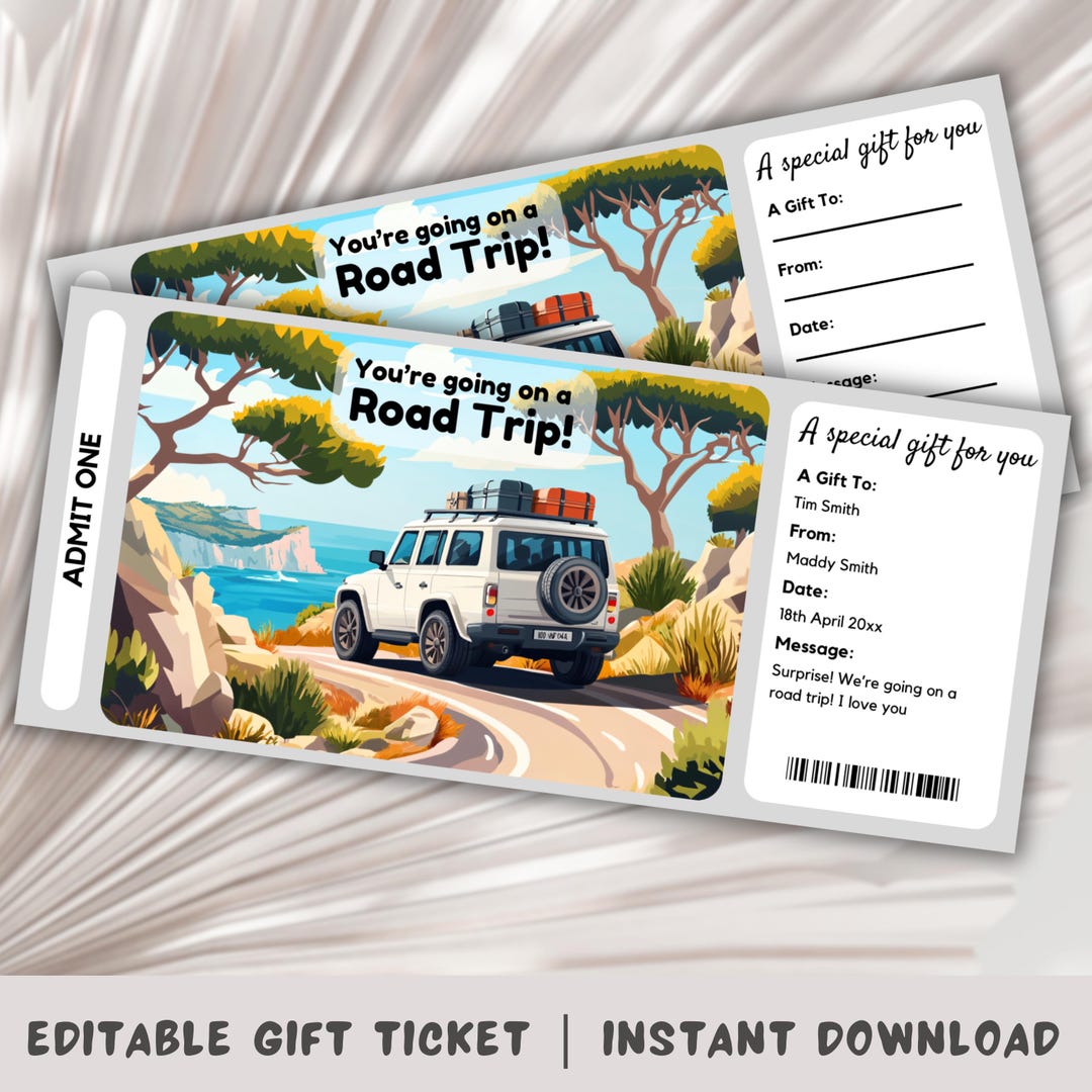 Road Trip Gift Ticket, Surprise Trip Gift Voucher, Surprise Ticket ...
