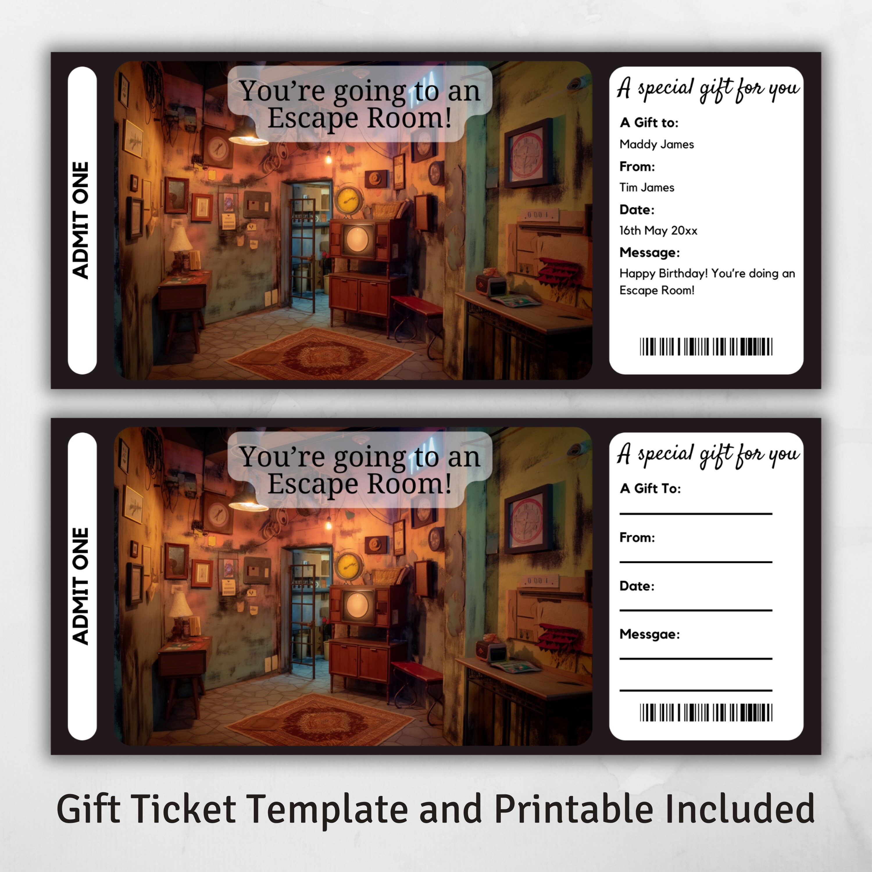 Escape Room Gift Ticket, Escape Room Gift Voucher, Surprise Ticket ...