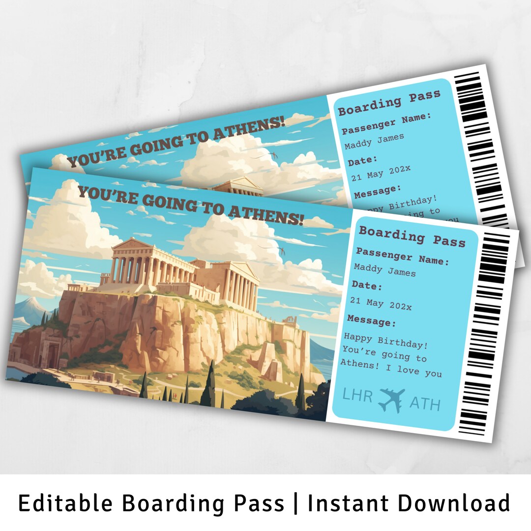 Boarding Pass Athens, Surprise Trip to Athens, Surprise Boarding Pass ...