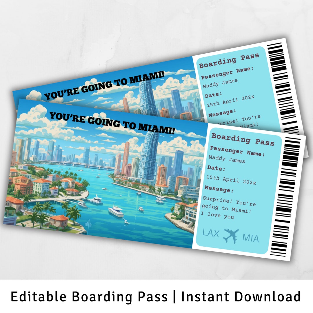 Boarding Pass Miami, Surprise Trip to Miami, Surprise Boarding Pass ...