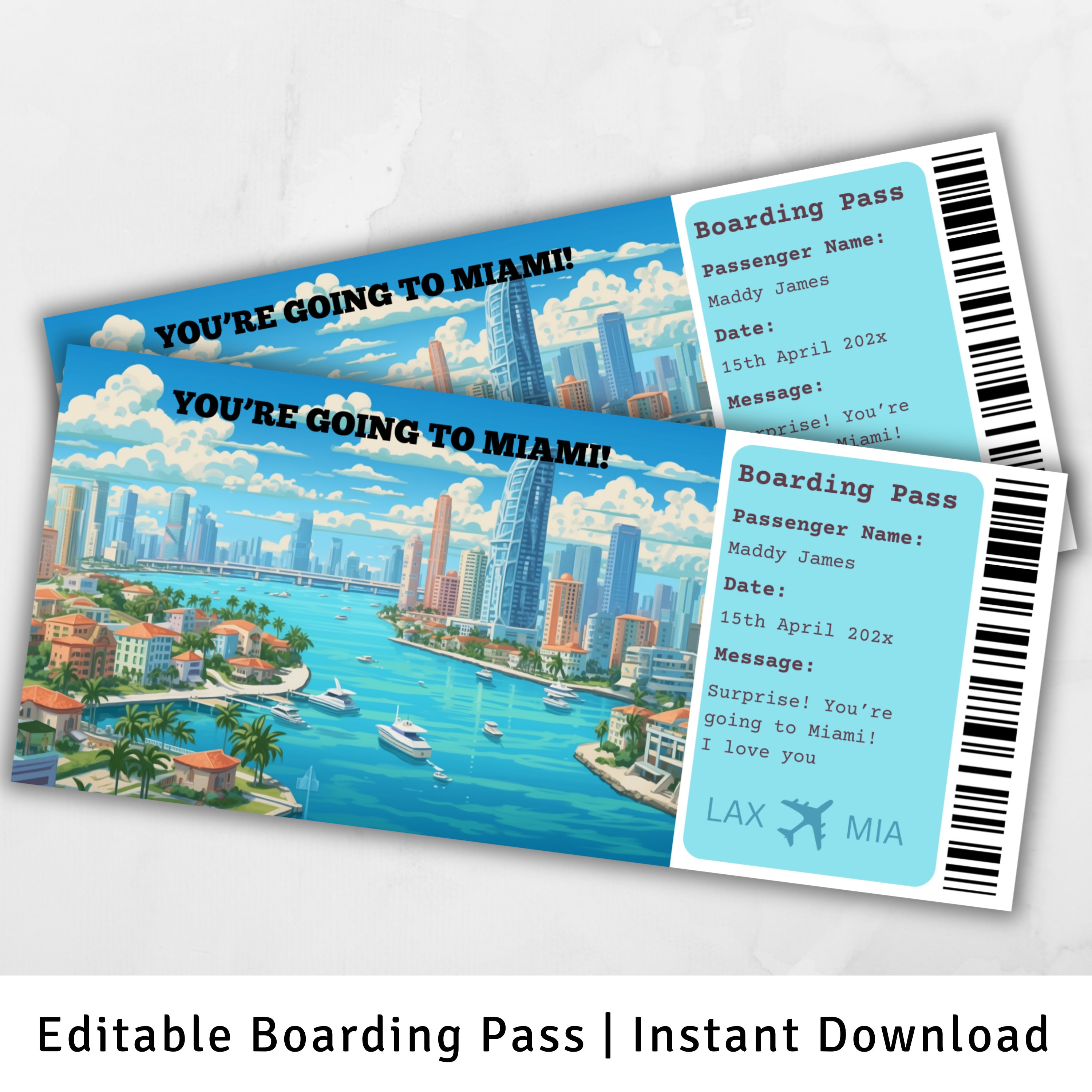 Boarding Pass Miami, Surprise Trip to Miami, Surprise Boarding Pass ...