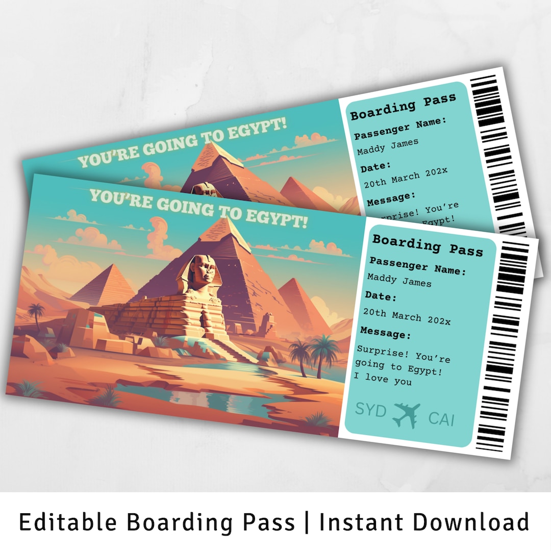 Boarding Pass Egypt, Surprise Trip to Egypt, Flight Ticket, Surprise Boarding Pass Template ...