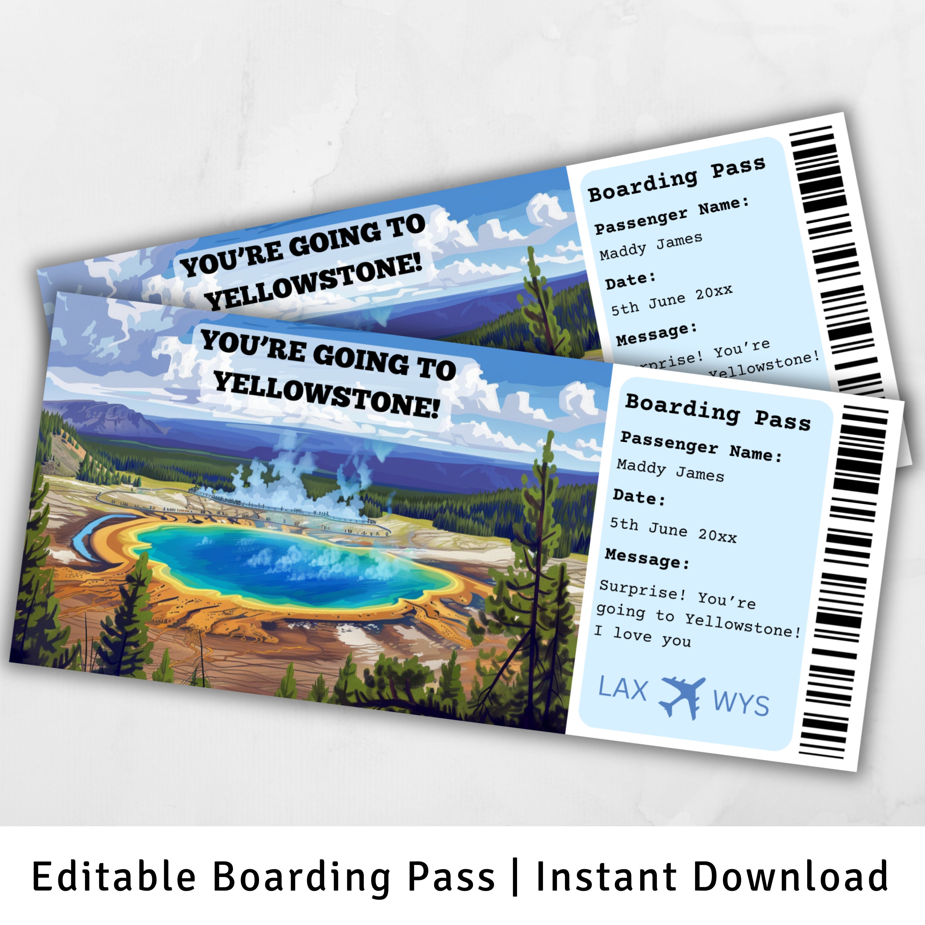 Boarding Pass Yellowstone, Surprise Trip to Yellowstone, Surprise ...