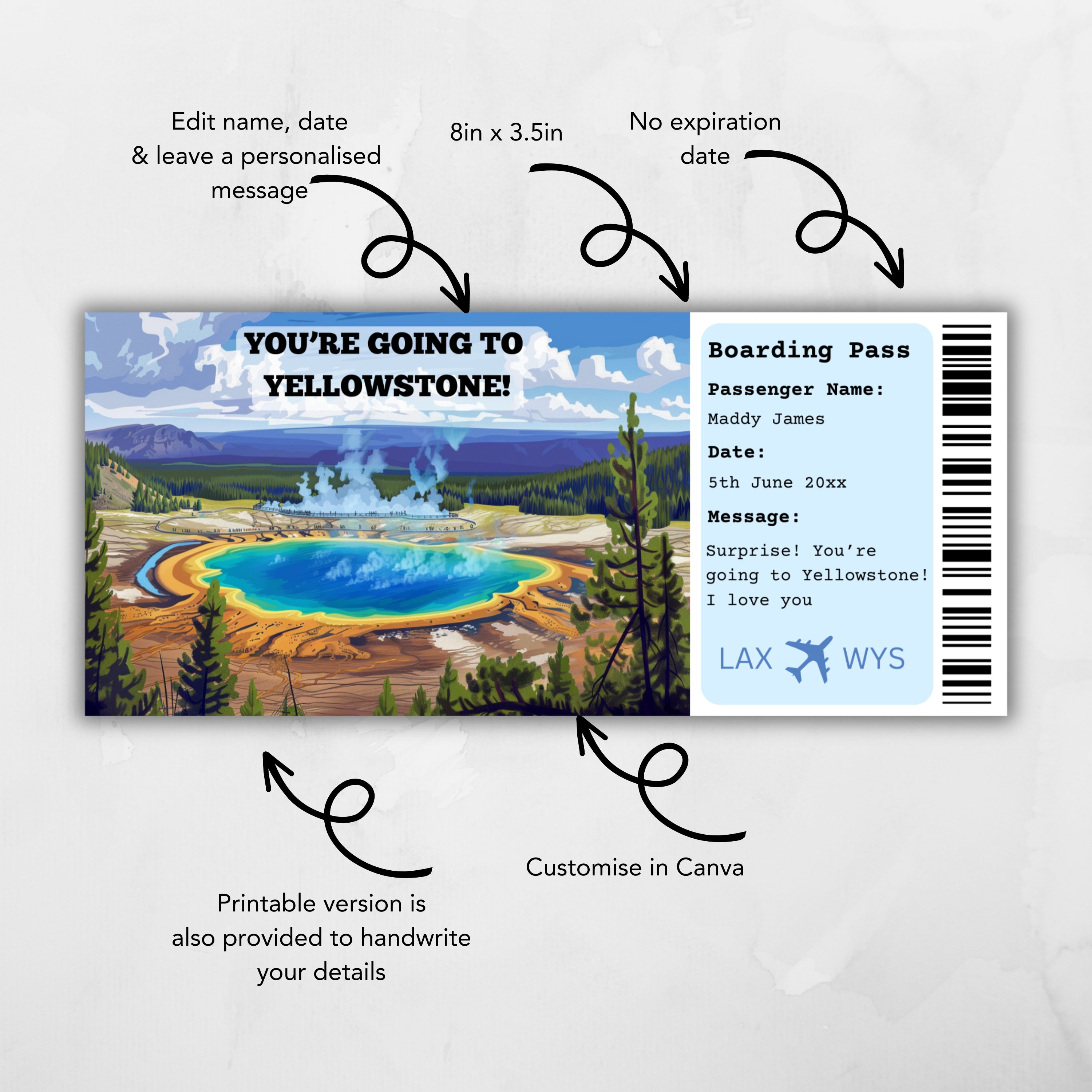Boarding Pass Yellowstone, Surprise Trip to Yellowstone, Surprise ...