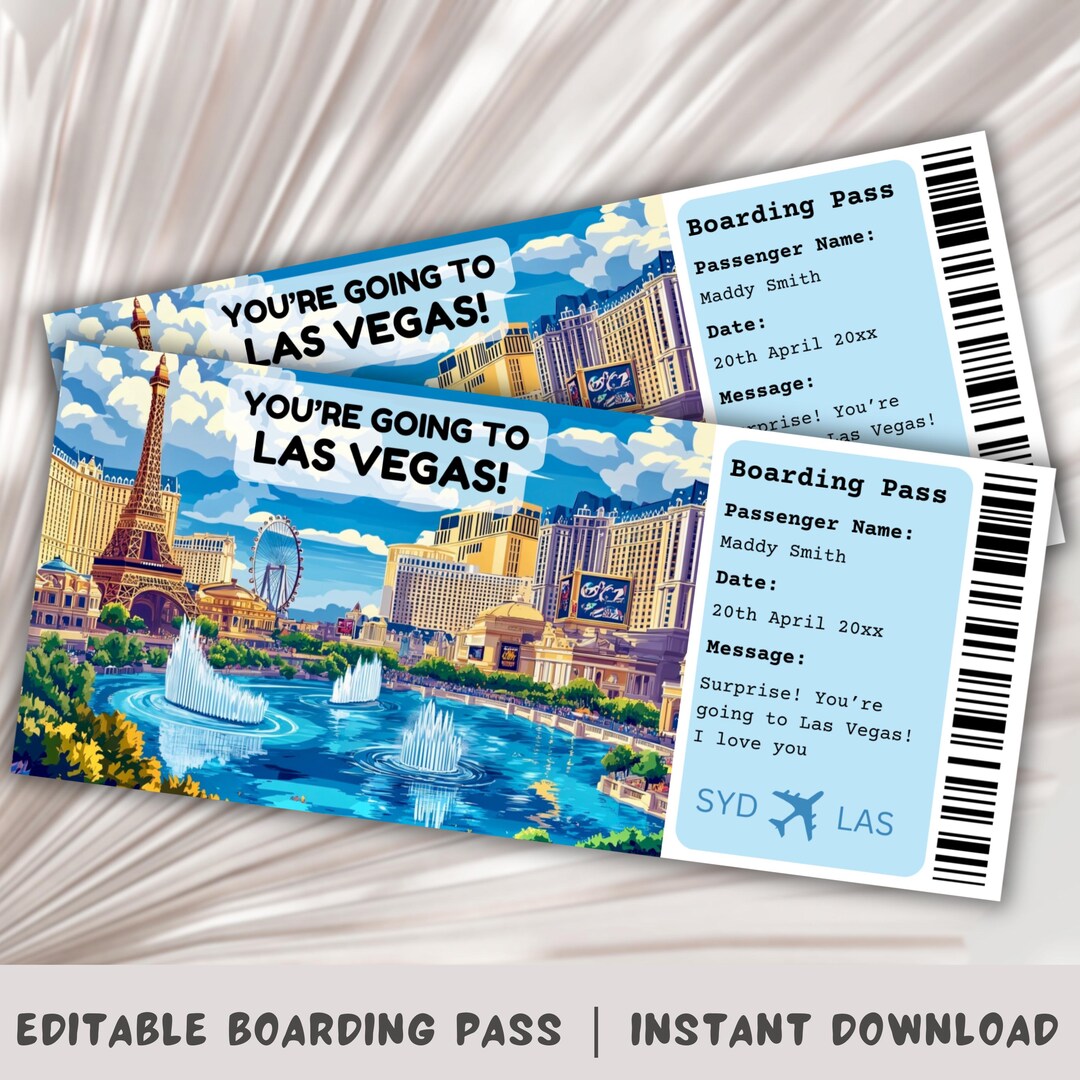 Las Vegas Surprise Trip Boarding Pass – Editable Printable Ticket ...