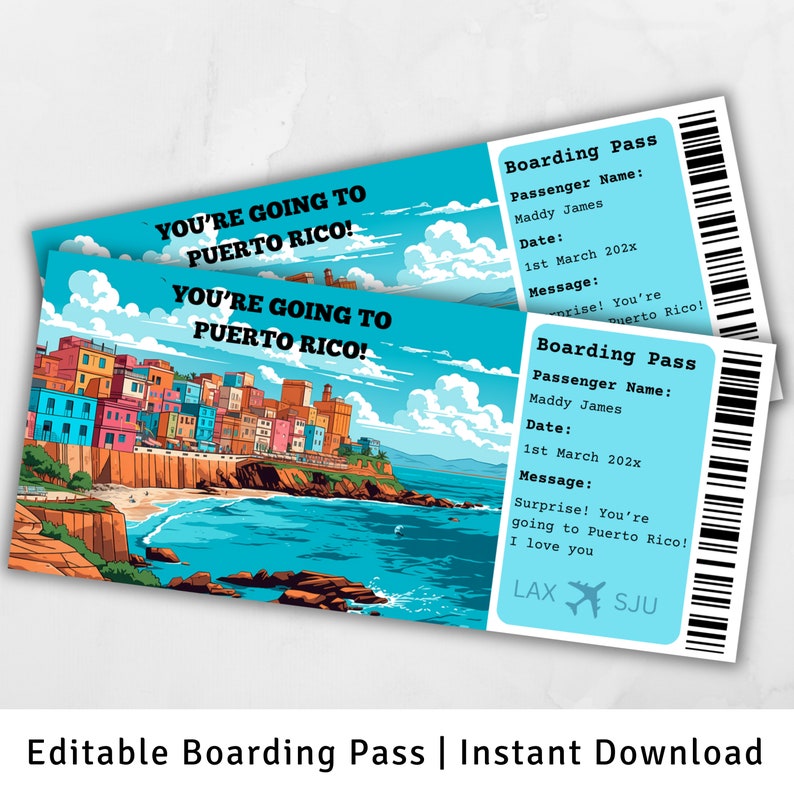 Boarding Pass Puerto Rico, Surprise Trip to Puerto Rico, Flight Ticket ...