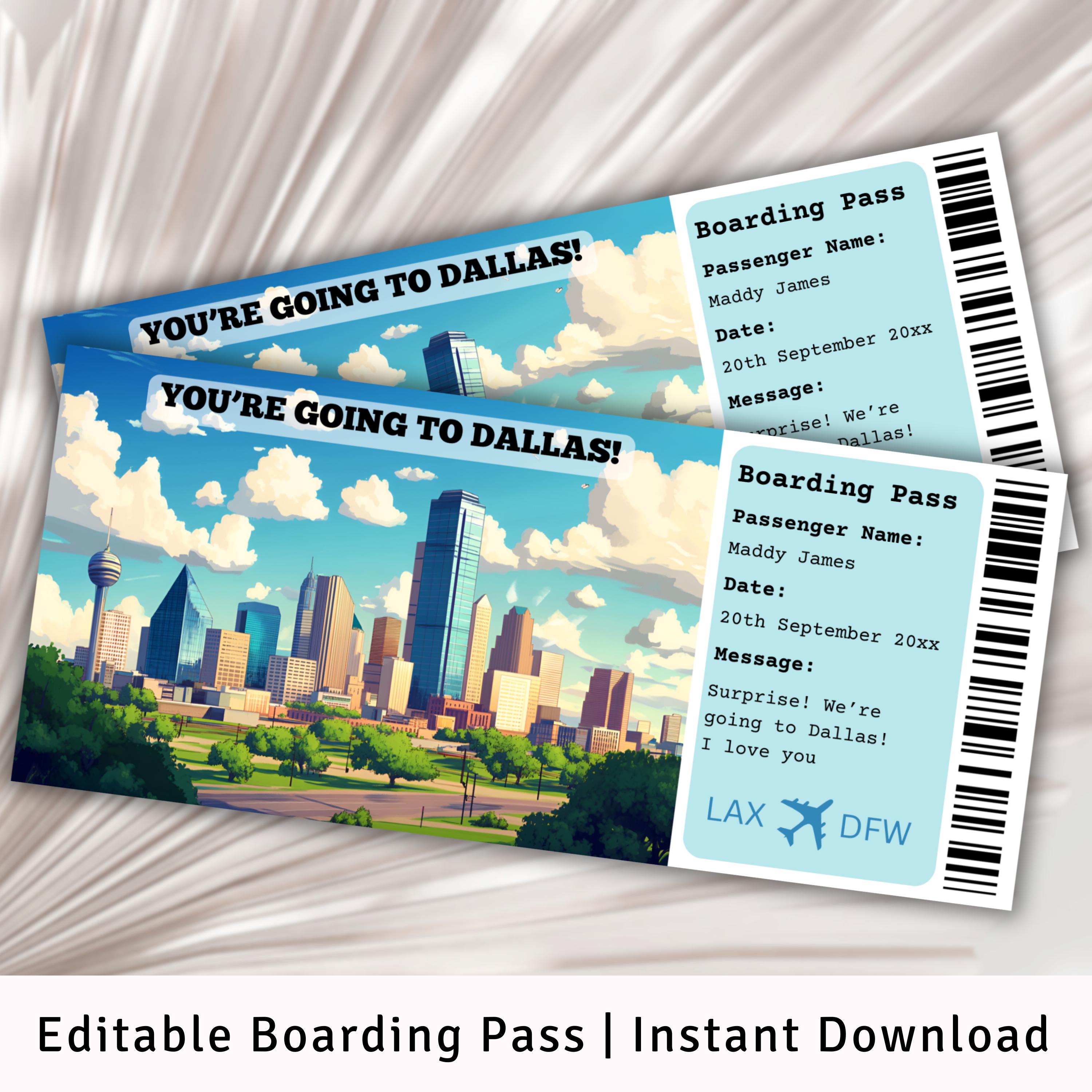 Boarding Pass Dallas, Surprise Dallas Boarding Pass Template, Dallas ...