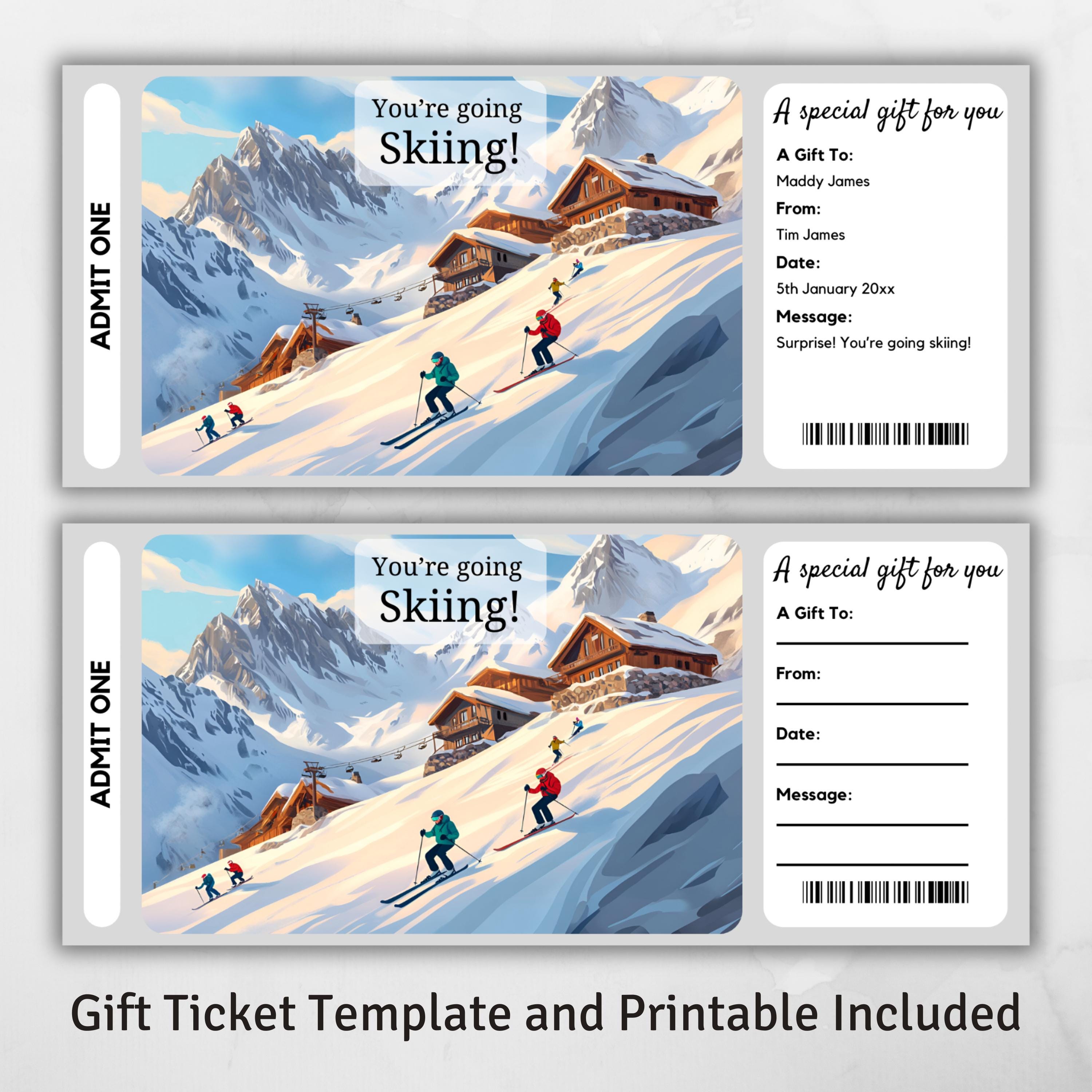Skiing Gift Ticket, Snow Trip Voucher, Surprise Ticket Reveal, Surprise ...