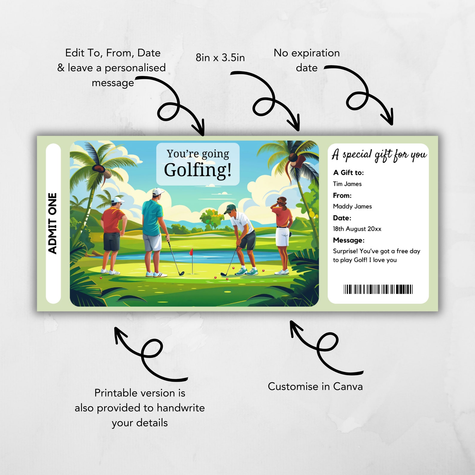 Golf Gift Ticket, Surprise Golf Gift Voucher, Surprise Ticket Reveal ...