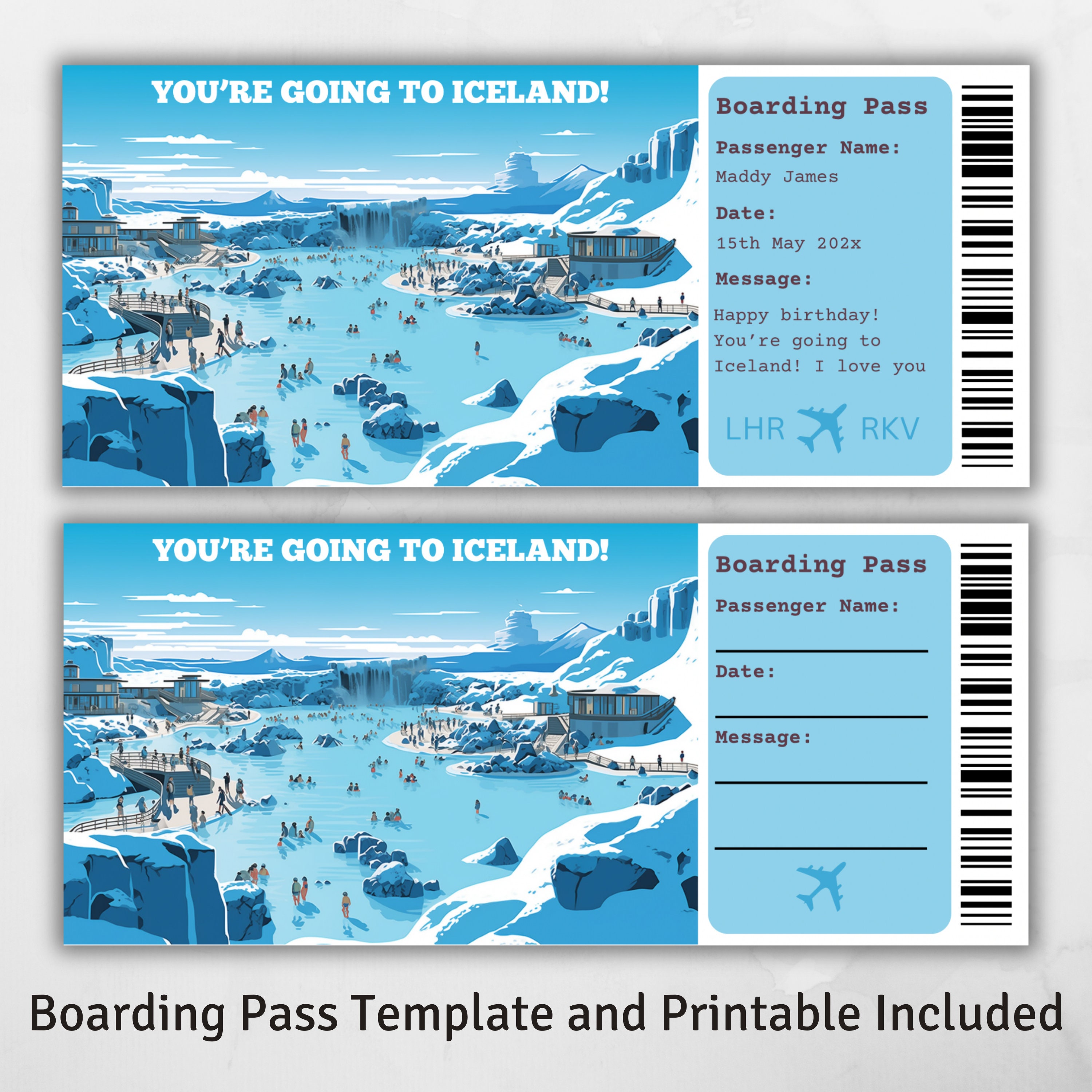 Boarding Pass Iceland, Surprise Trip to Iceland, Surprise Boarding Pass ...