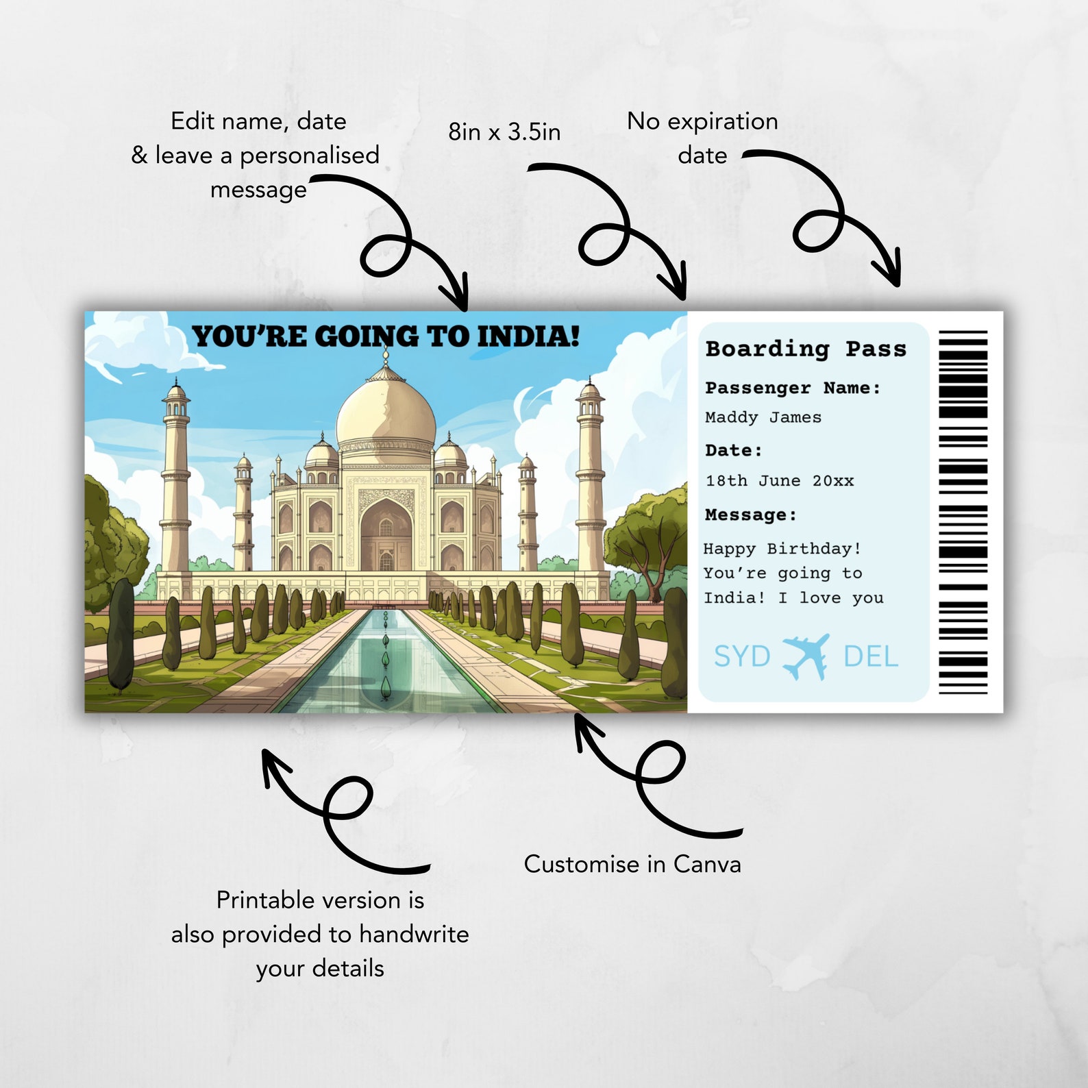 Boarding Pass India, Surprise Trip to India, Surprise Boarding Pass ...