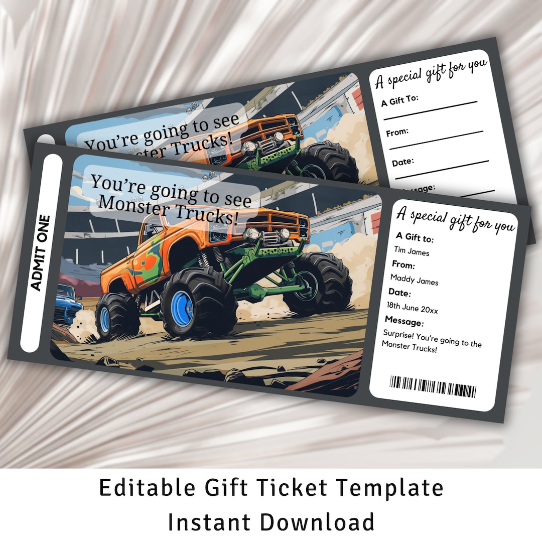 Monster Trucks Gift Ticket, Surprise Monster Trucks Gift Voucher ...