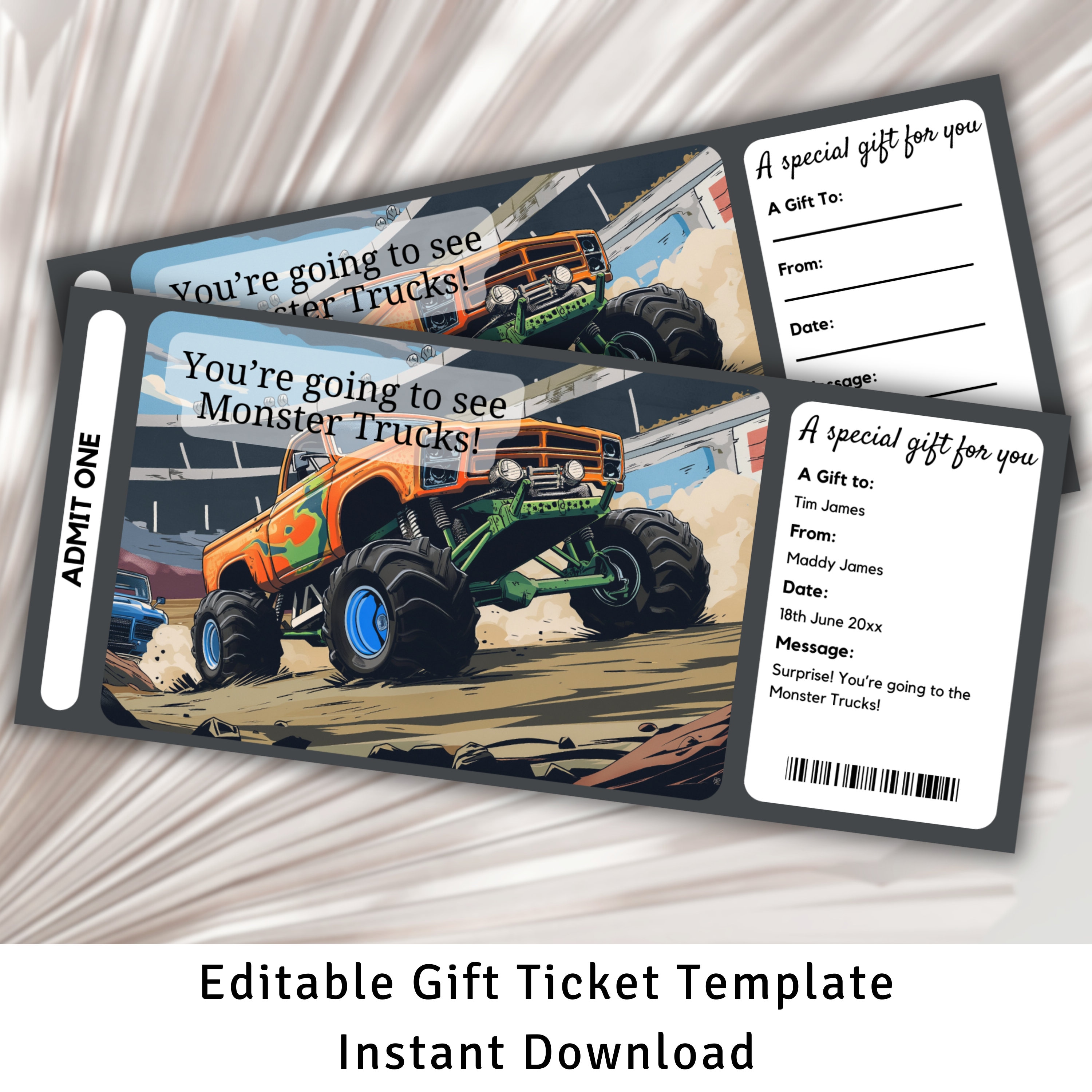 Monster Trucks Gift Ticket, Surprise Monster Trucks Gift Voucher ...