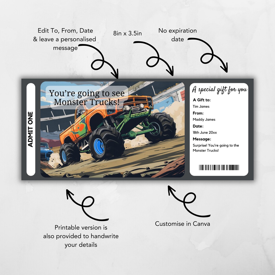 Monster Trucks Gift Ticket, Surprise Monster Trucks Gift Voucher ...