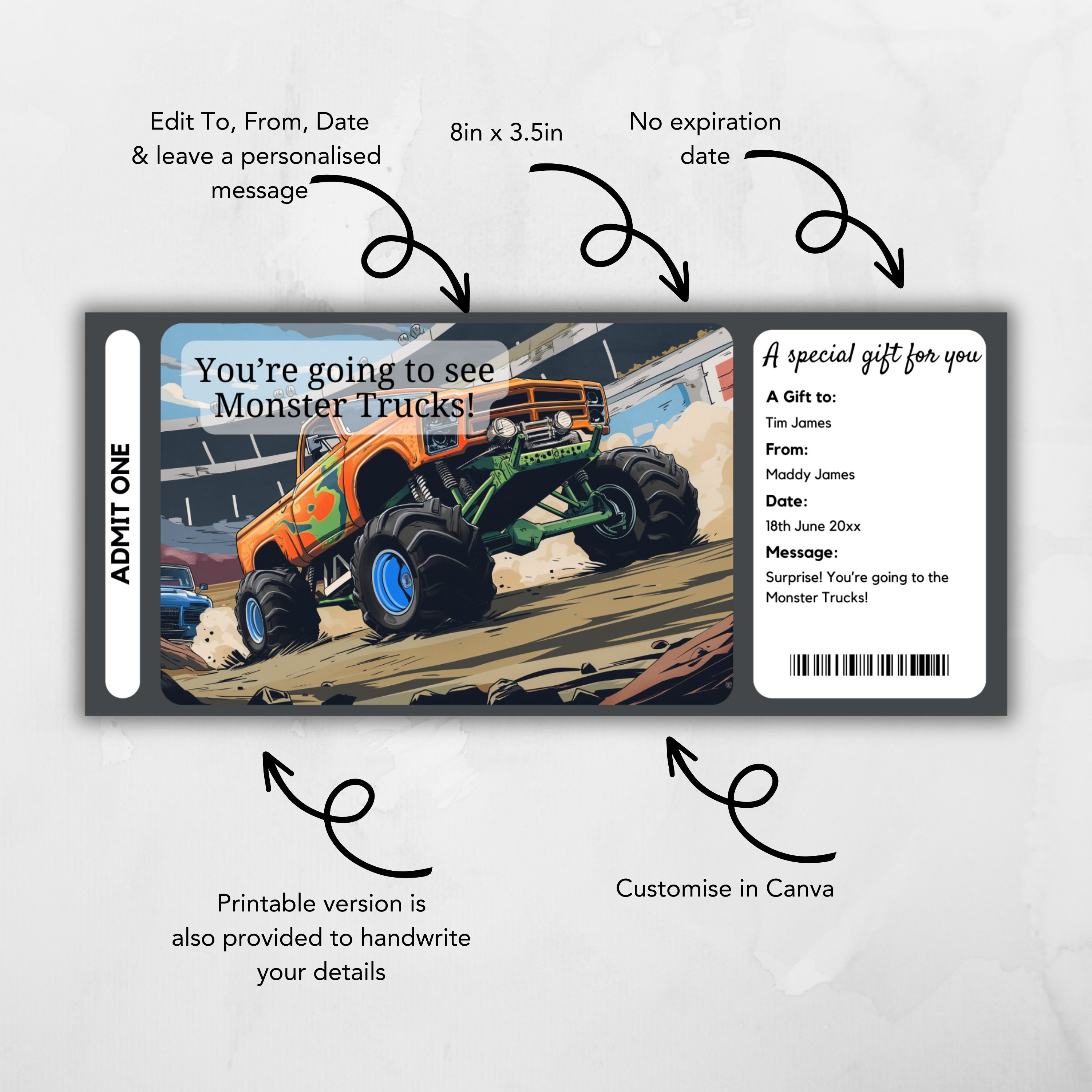 Monster Trucks Gift Ticket, Surprise Monster Trucks Gift Voucher ...