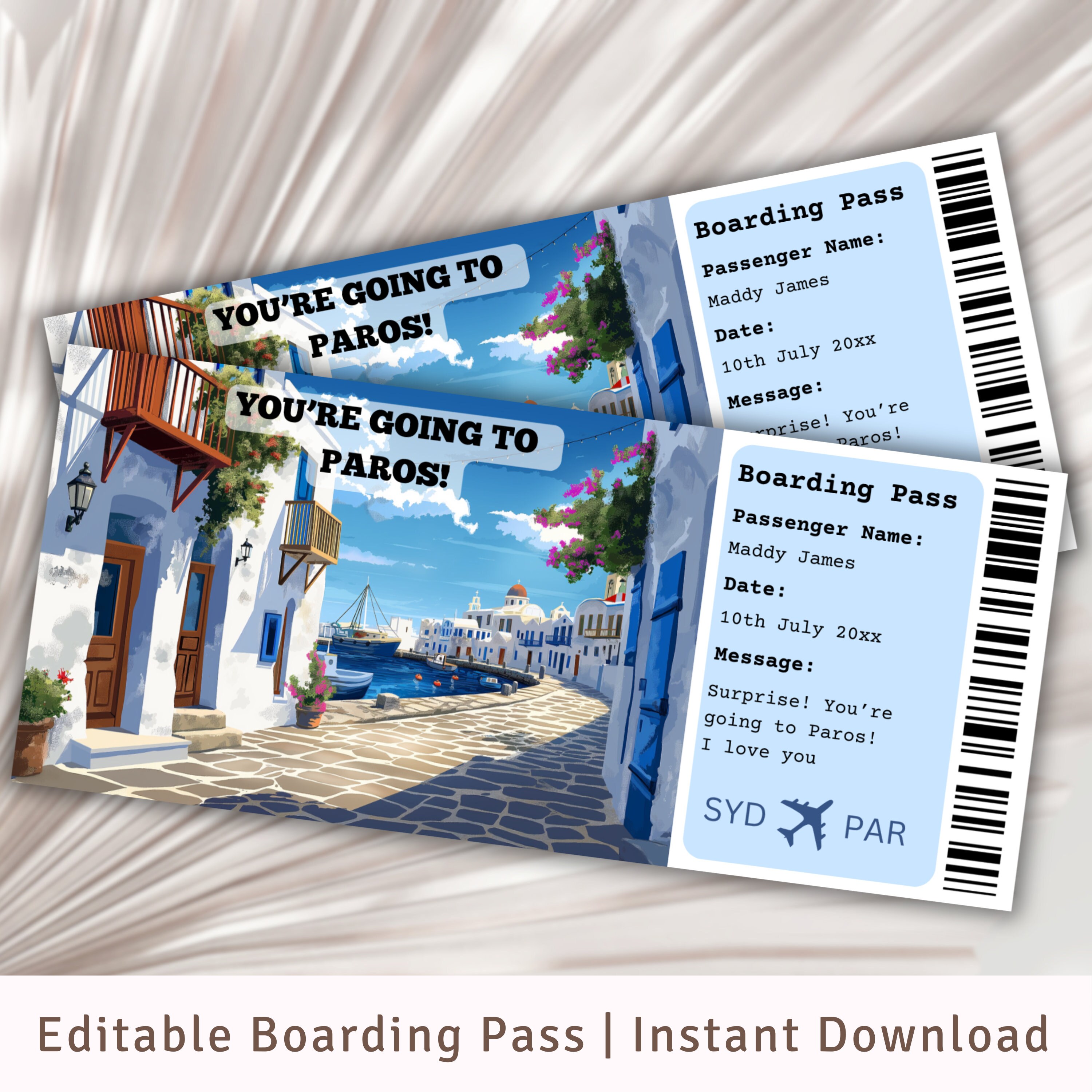 Boarding Pass Paros, Surprise Trip to Paros, Surprise Boarding Pass ...