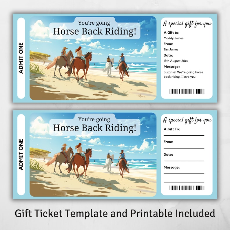 Horse Back Riding Gift Ticket, Surprise Horse Ride Gift Voucher ...