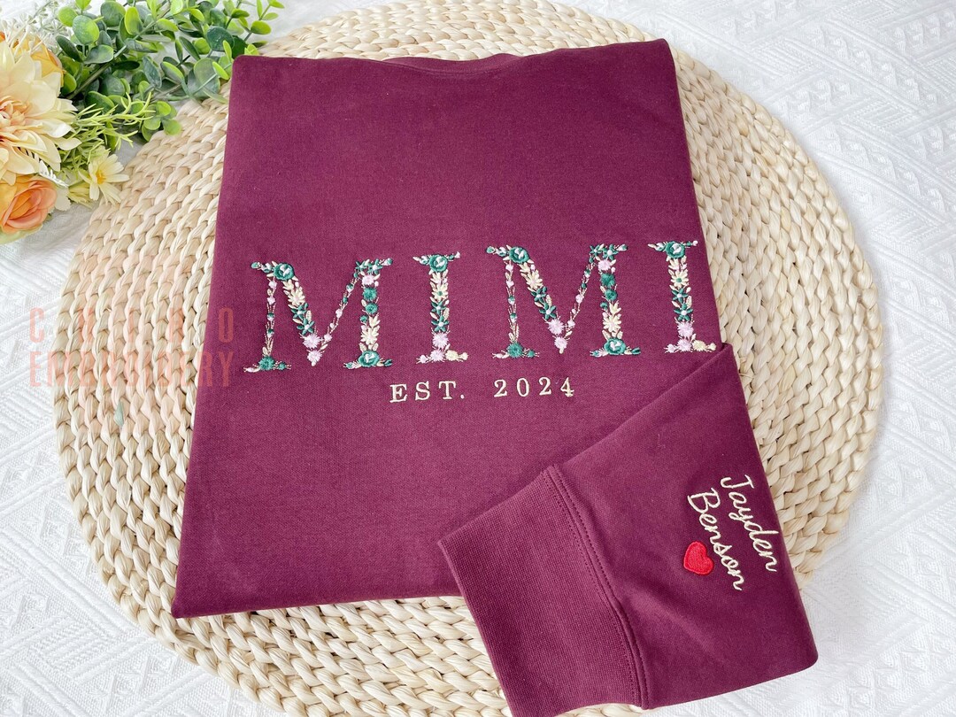 Custom Mimi Embroidered Sweatshirts,personalized Floral Letter ...