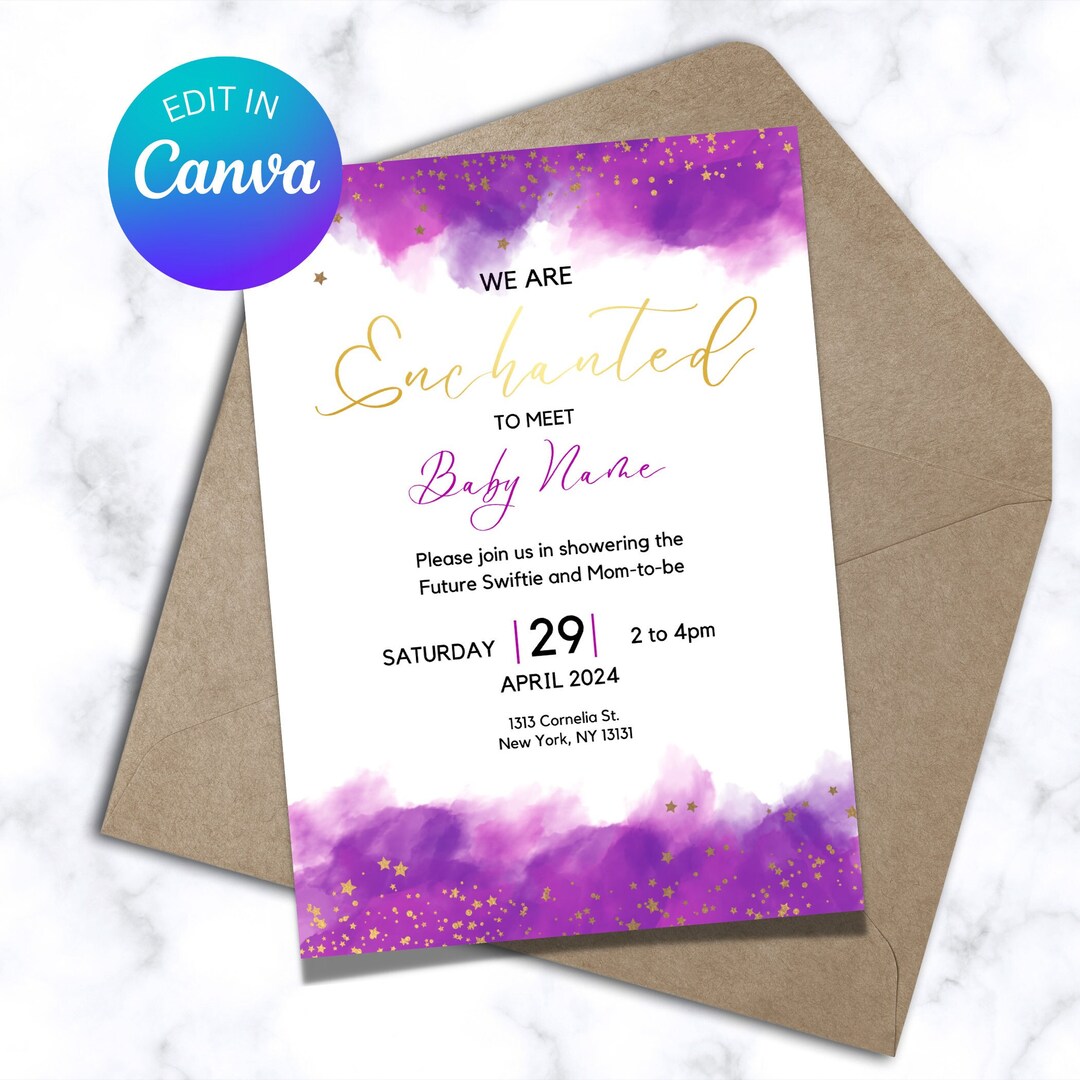 Enchanted Baby Shower Invitation: Purple & Gold, TS Theme (digital ...