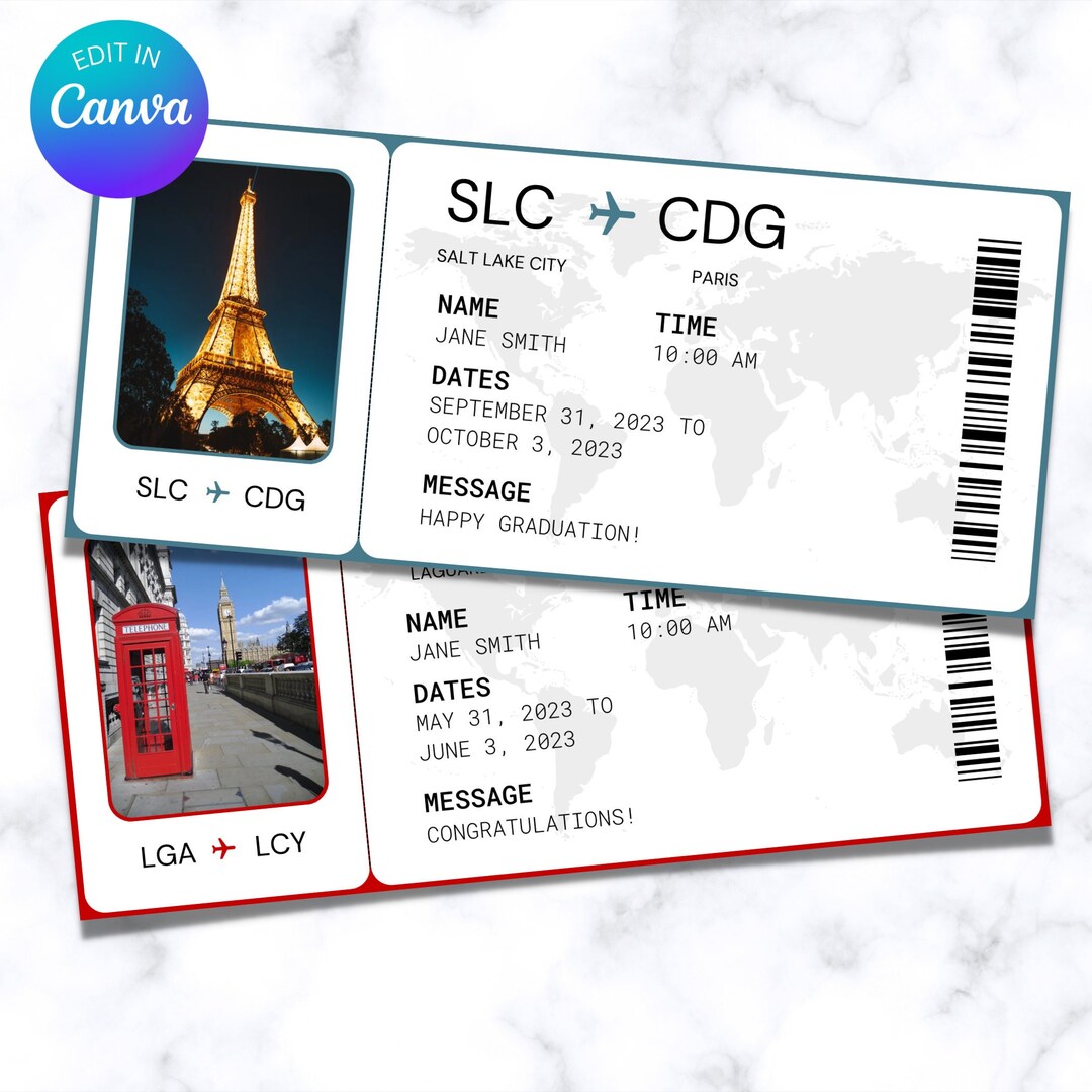 Printable Boarding Pass, Customizable Boarding Pass, Travel Gift, Paris ...
