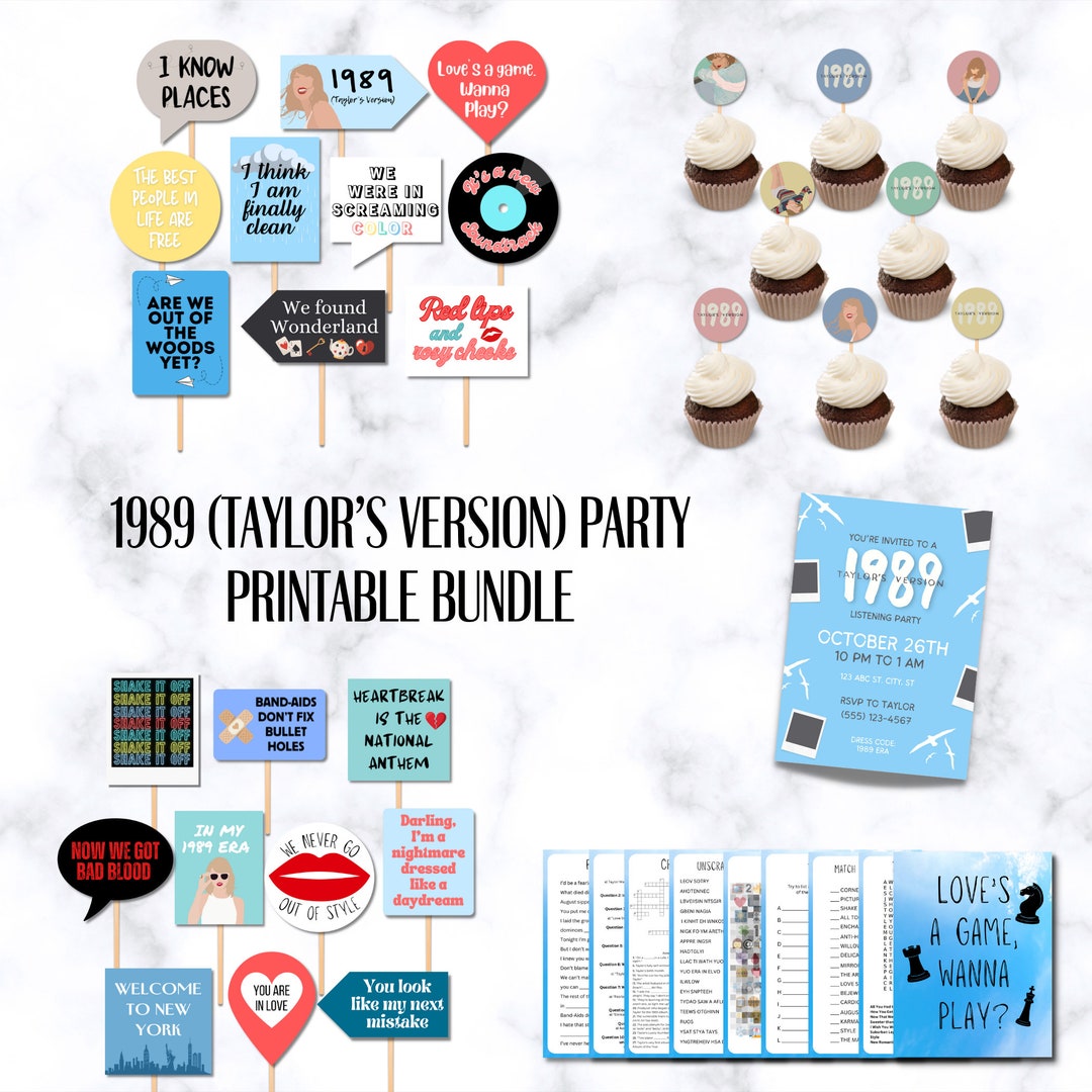 1989 Party Printable Bundle, Invitation, Photo Booth Props, Cupcake ...