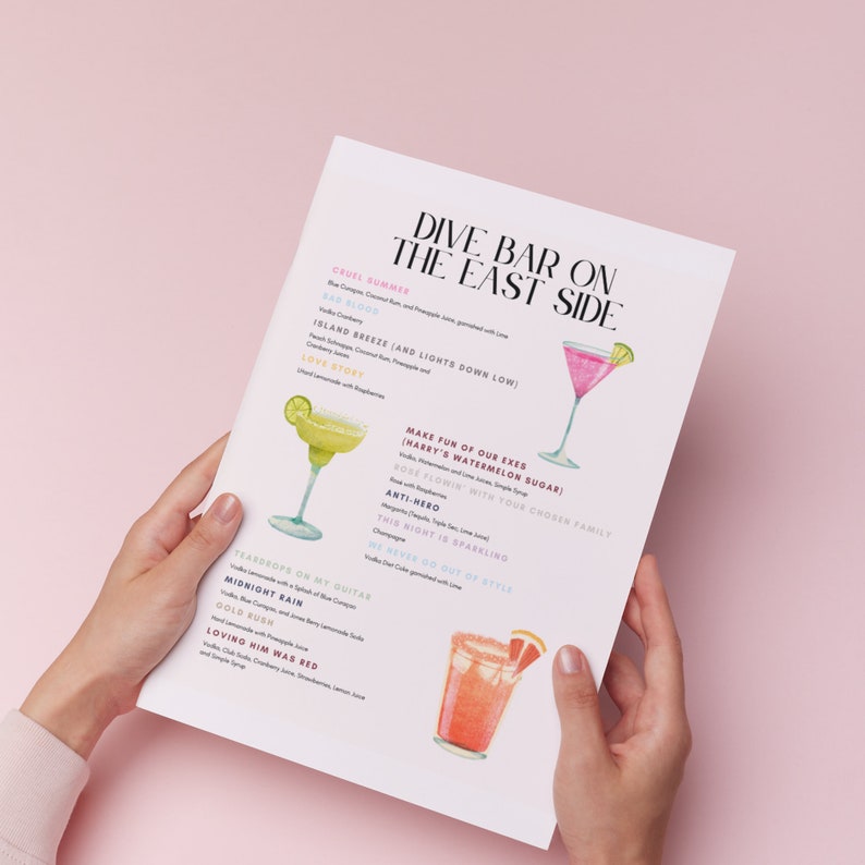 Eras Party Drink Menu Eras Birthday Party Cocktail Menu - Etsy