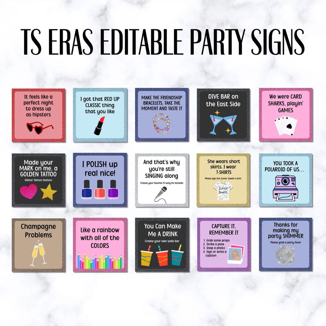 Eras Editable Party Signs, TS Printable, TS Birthday, Eras Party Décor ...