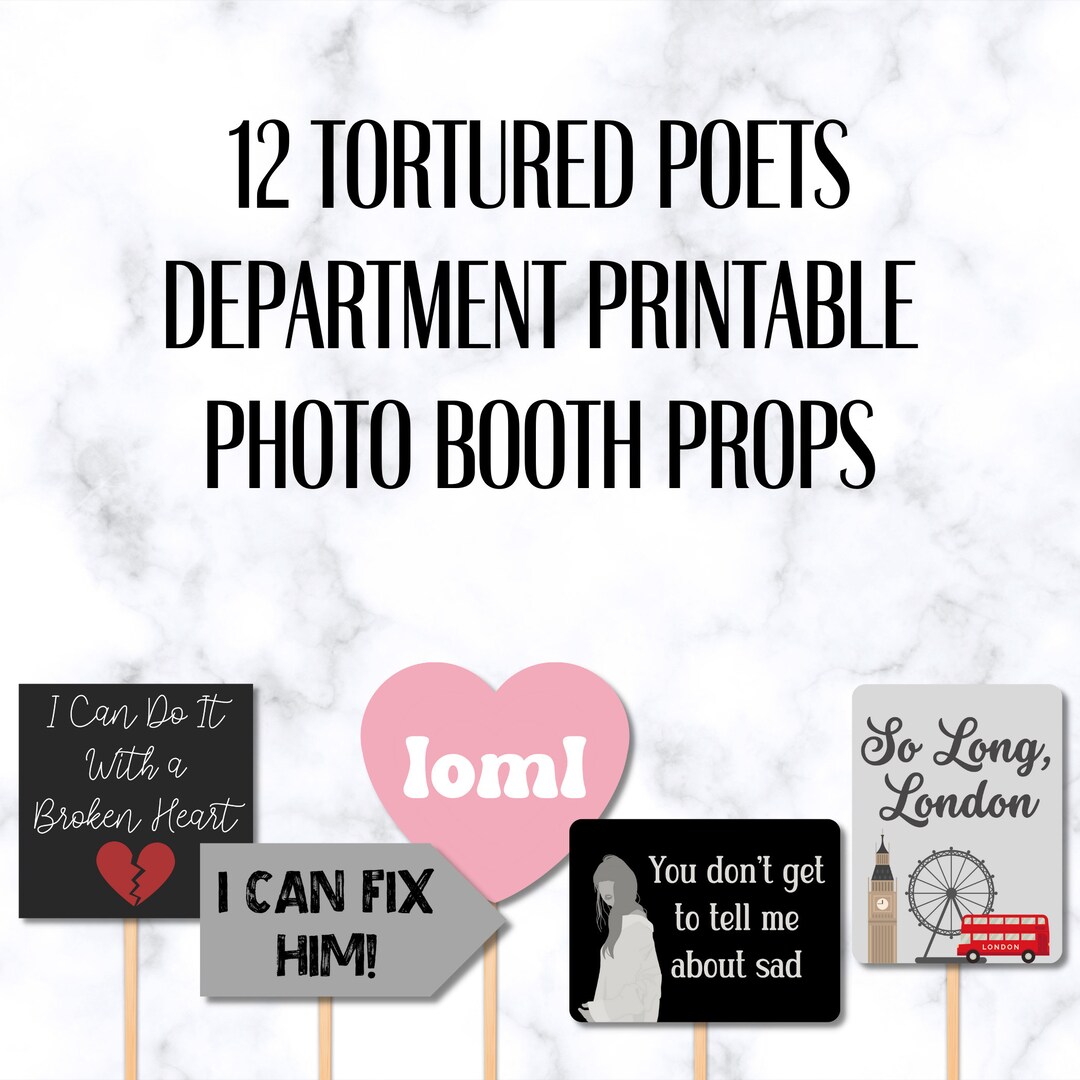 Taylor Swift TTPD Printable Photo Booth Props, Tortured Poets ...