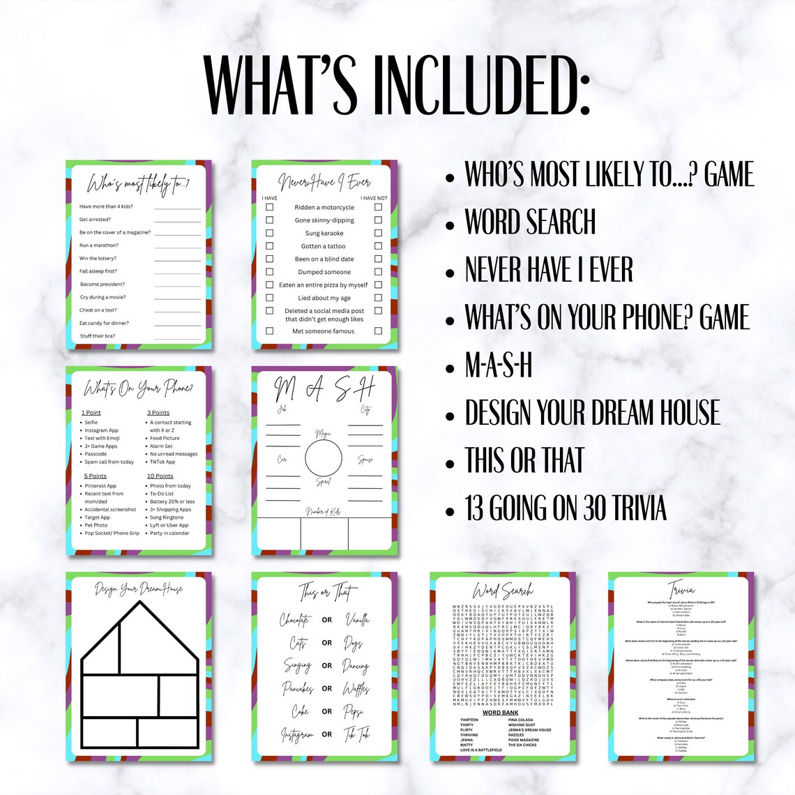 13 Going on 30 Party Games: Printable Birthday Games (PDF) - Etsy