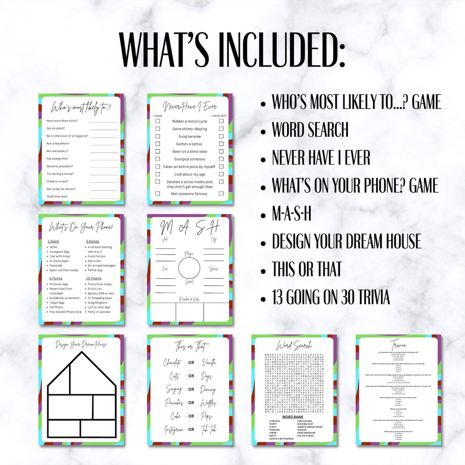 13 Going on 30 Party Games: Printable Birthday Games (PDF) - Etsy