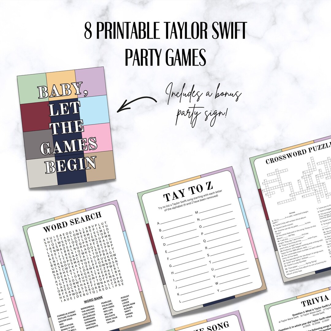 Taylor Swift Party Printable Games, Eras Party, Taylor Eras Tour ...