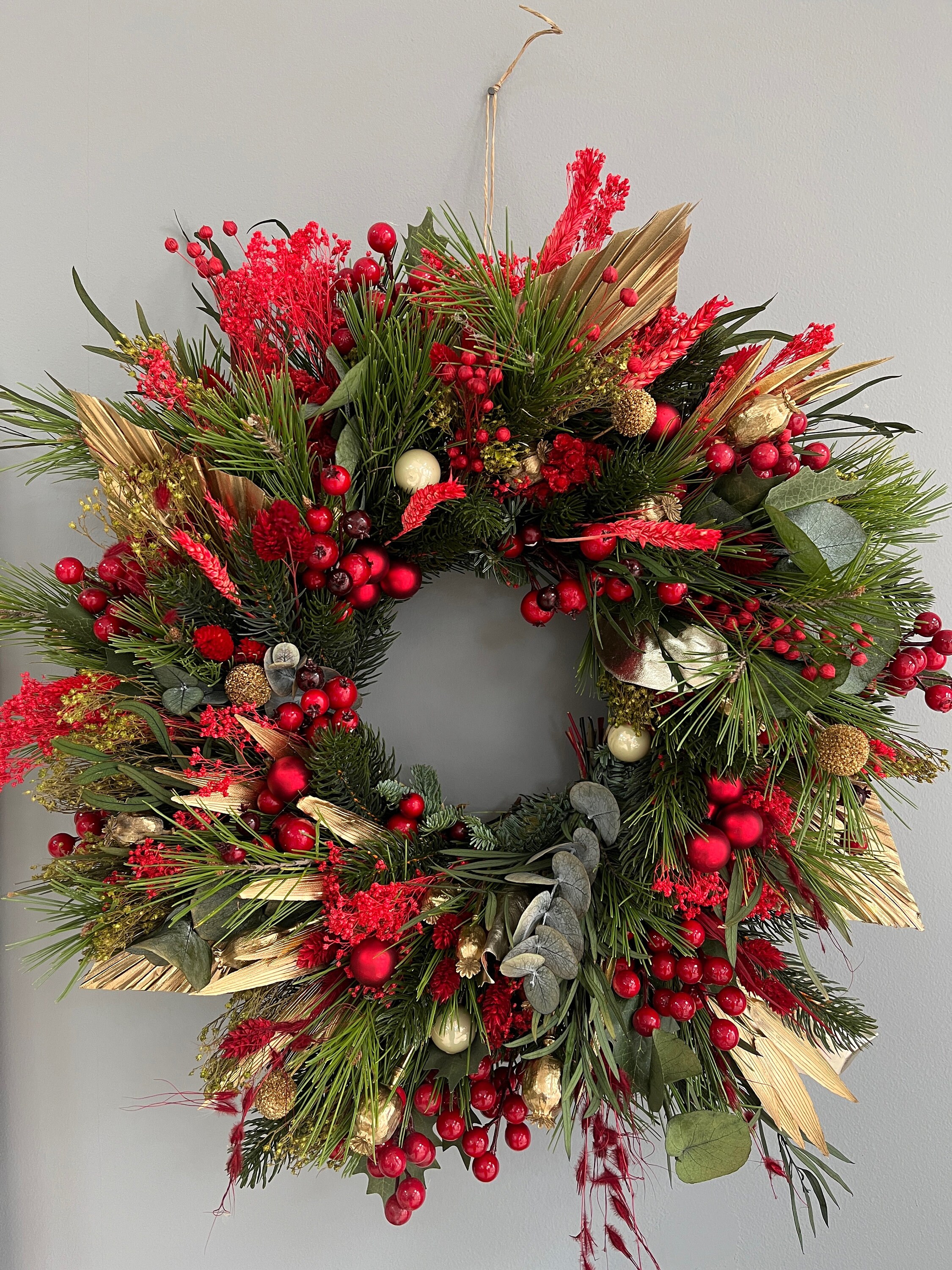 Red & Gold Christmas Wreath Christmas Wreath Winter Wall - Etsy