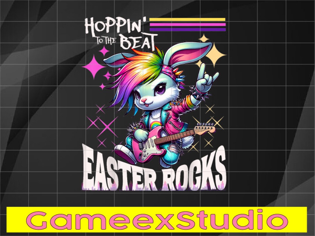 PNG ONLY Cute Punk Rocking Bunny Png, Hopping Rabbit Easter Rocks Png ...