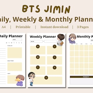 BTS Daily, Weekly Monthly Planner Bundle | BTS Stationary | Planner ...