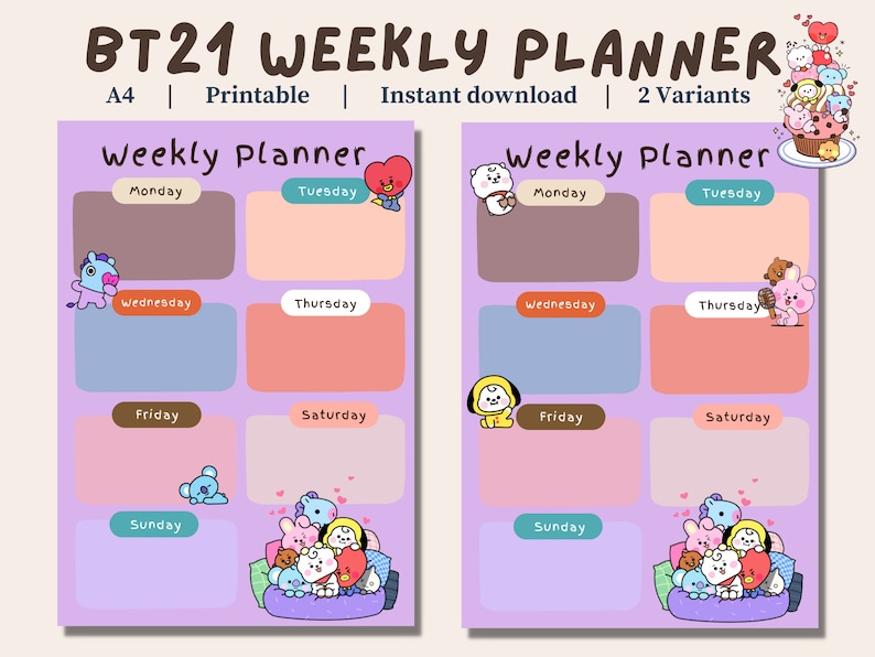 BT21 Weekly Planner BTS Printable Planner A4 Printable Instant Download ...
